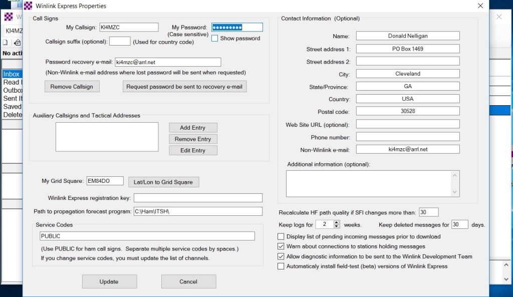 1. WinLink Setup – initial and telnet | Gateway Amateur Radio Club