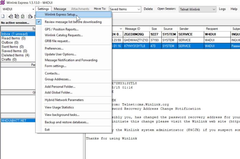 1. WinLink Setup – initial and telnet | Gateway Amateur Radio Club