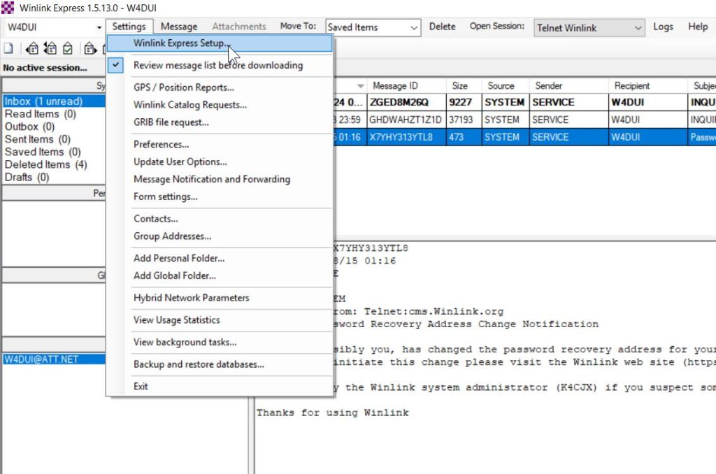 1. WinLink Setup – initial and telnet | Gateway Amateur Radio Club